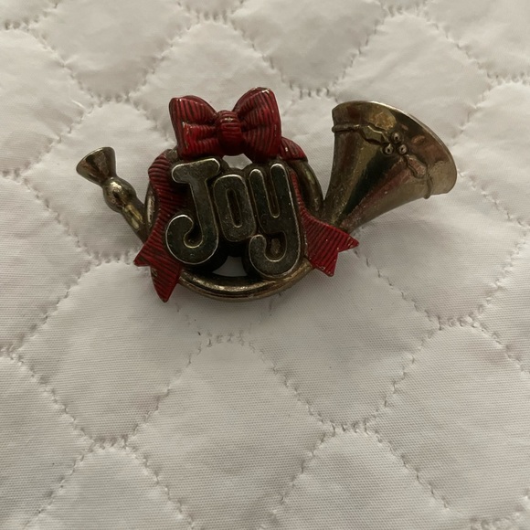 Hallmark | Jewelry | 983 Hallmark Joy Pin French Horn Red Ribbon | Poshmark